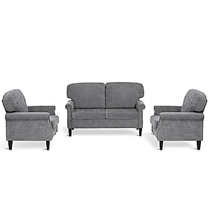 Sophia & William 3 Piece Living Room Furniture Set, 1 Loveseat & 2 Accent Chairs, Linen Fabric Comfy Sectional Sofa Couch for Living Room, Bedroom, Grey