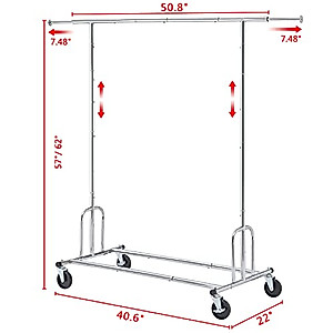Tajsoon Heavy Duty Clothes Rack,Foldable Garment Rack,Freestanding Commercial Clothing Rack,Adjustable Rolling Clothes Organizer With Wheels And Bottom Storage Display Shelf,Metal,Stackable,Chrome…