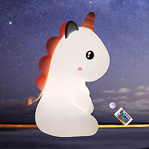Hasdlga Silicone Unicorn Lamp Night Light,16 Colors Changing Kid LED Lamps, Remote Control Rechargeable Bedroom Decor Birthday Xmas Gift (Pink)