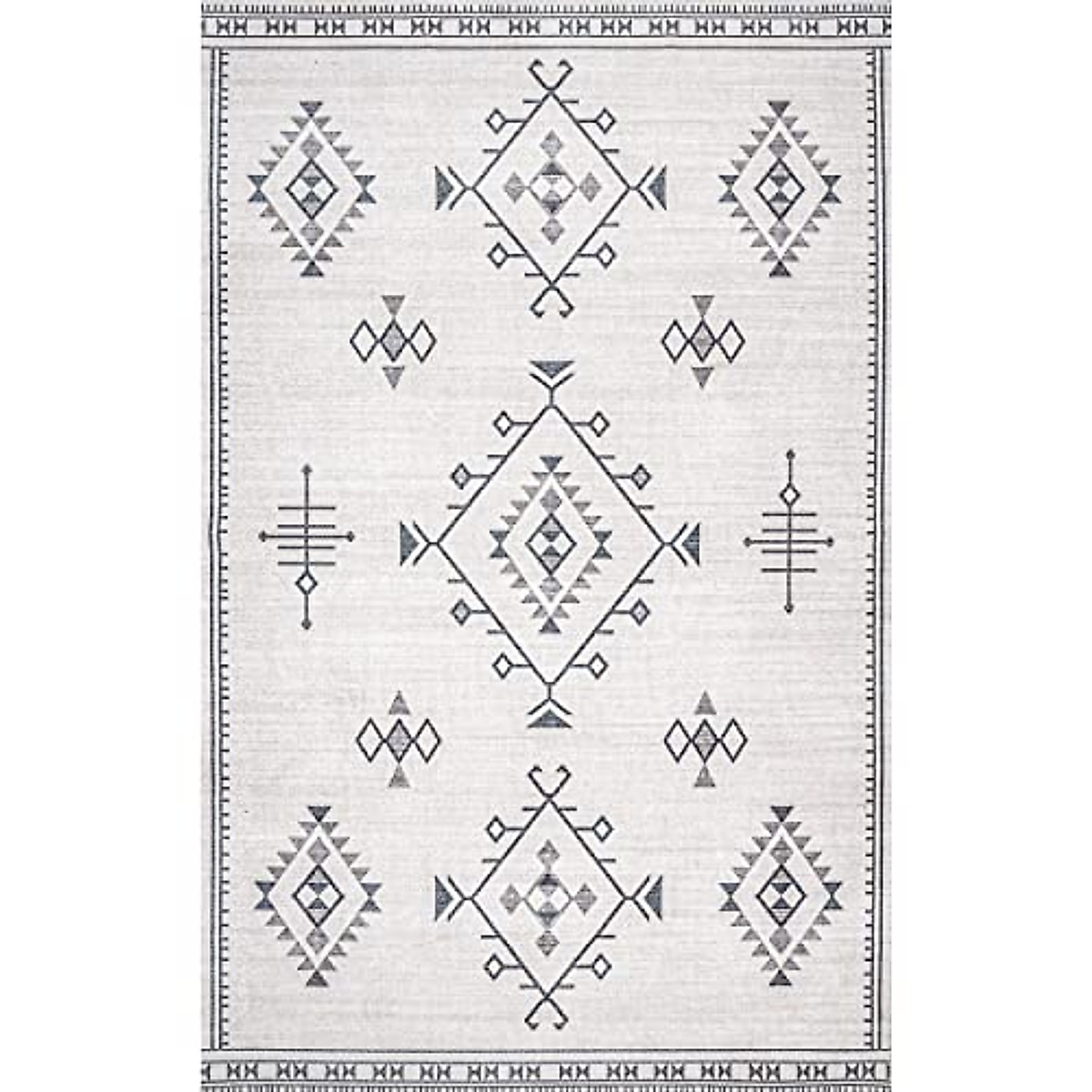 nuLOOM Evalyn Machine Washable Southwestern Motif Area Rug, 6' x 9', Cream