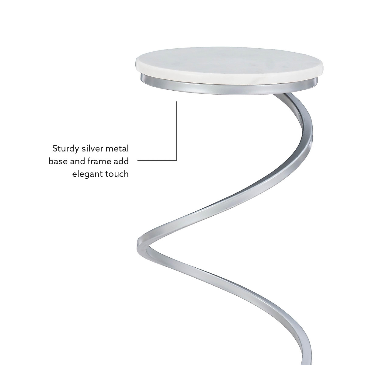 Powell Company Silver Spiral Metal Base with White Marble Top Drink Powell Nora Table