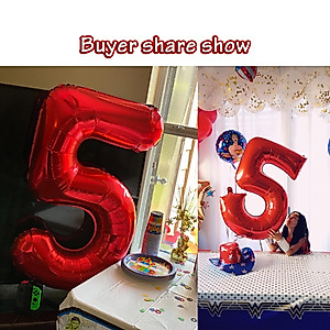 40 Inch Red Large Numbers Birthday Party Decorations Helium Foil Mylar Big Number Balloon Digital 5