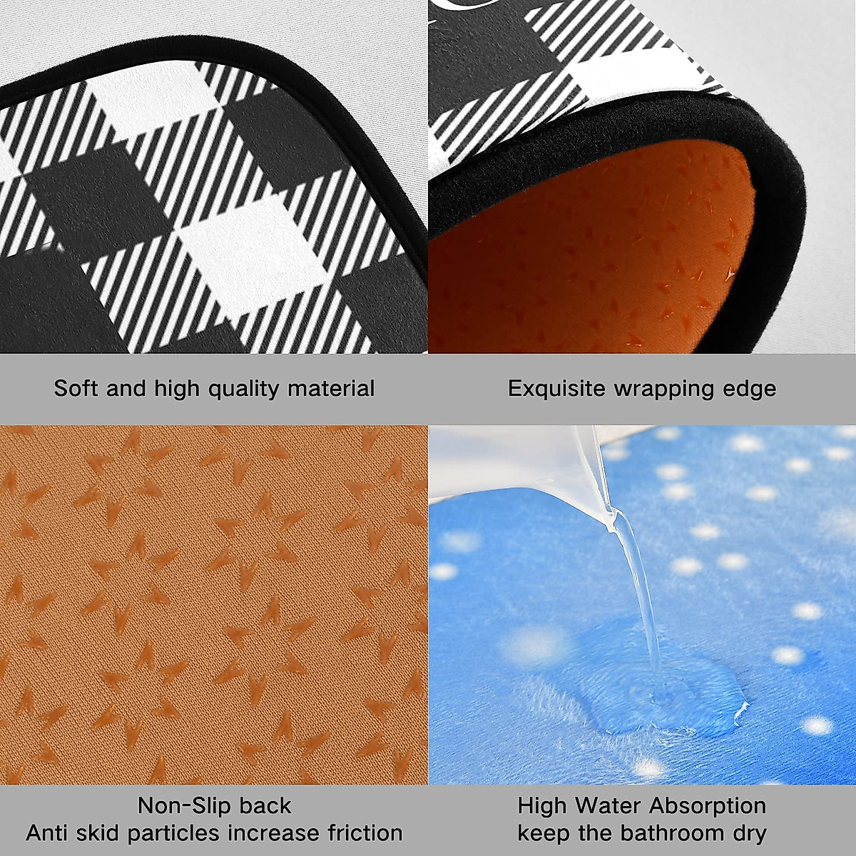 Black White Buffalo Plaid Check Sunflower Kitchen Rugs and Mats Set of 2 Non Slip Kitchen Floor Mats Comfort Standing Desk Mat for Doormat Bathroom Bedroom Runner Area Rug for Home Decor Washable