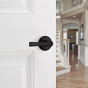 Kwikset Katella Keyed Entry Lever with Round Rose featuring SmartKey Security in Matte Black, 97402-922