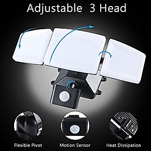 Ganiude 35W Plug in Flood Light Outdoor, Motion Sensor Plug in LED Security Light with Remote Control, Dusk to Dawn, 3 Head, 3500LM, 5000K, IP65 Waterproof Exterior Light for Porch, Garage, Yard