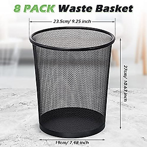 Amyhill 8 Pieces Mesh Trash Can Round Mesh Waste Basket Mesh Garbage Bin 3 Gallon 4 Gallon 6 Gallon Open Top Lightweight Bathroom Wastebasket for Office Home (Black, Small)