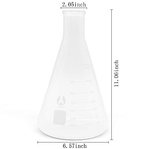 Glass Flask Erlenmeyer Flask Set Narrow Mouth 2000ml Glass Graduated Cylinder Set Thick Measuring Cylinders 5ml 10 ml 50ml 100ml with 2 Glass Stirring Rod and 1 Brush