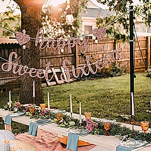 Pre-Strung Happy Sweet Sixteen Birthday Banner - NO DIY - Rose Gold Glitter Sweet 16 Party Banner - Pre-Strung Garland on 8 ft Strands - Rose Gold Birthday Party Decoration. Did we mention no DIY?