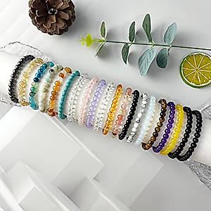 JEWPARK 20Pcs Gemstone 6mm Round Beads Bracelet Set Healing Crystal Stone Stretch Bracelets for Men Women Round Beaded Elastic Bracelets