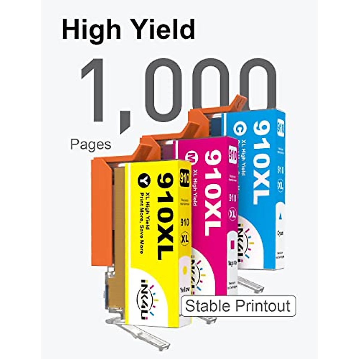 INK4U Compatible 910 Ink Cartridges Replacement for HP 910XL Ink Cartridges Combo Pack to Work with HP OfficeJet Pro 8025 8035 8020 8030 8028 OfficeJet 8022 8018 8015 8010 Printer (1B1C1M1Y, 4-Pack)