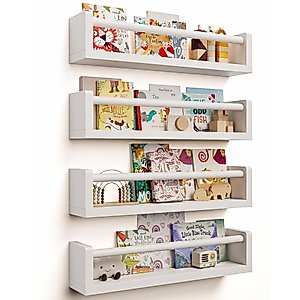 Seocry Nursery Book Shelves, Set of 4 - Kids Wall Bookshelf, Floating Book Shelf for Kids Room, Baby Room, Toddler Bedroom, Playroom & Nursery Decor