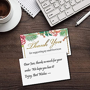 Thank You for Supporting My Small Business Cards (3.5 x 2 Inches - 100 Business Cards), Floral Thank You Note Cards for Online, Retail Store, Handmade Goods, Customer Package Inserts
