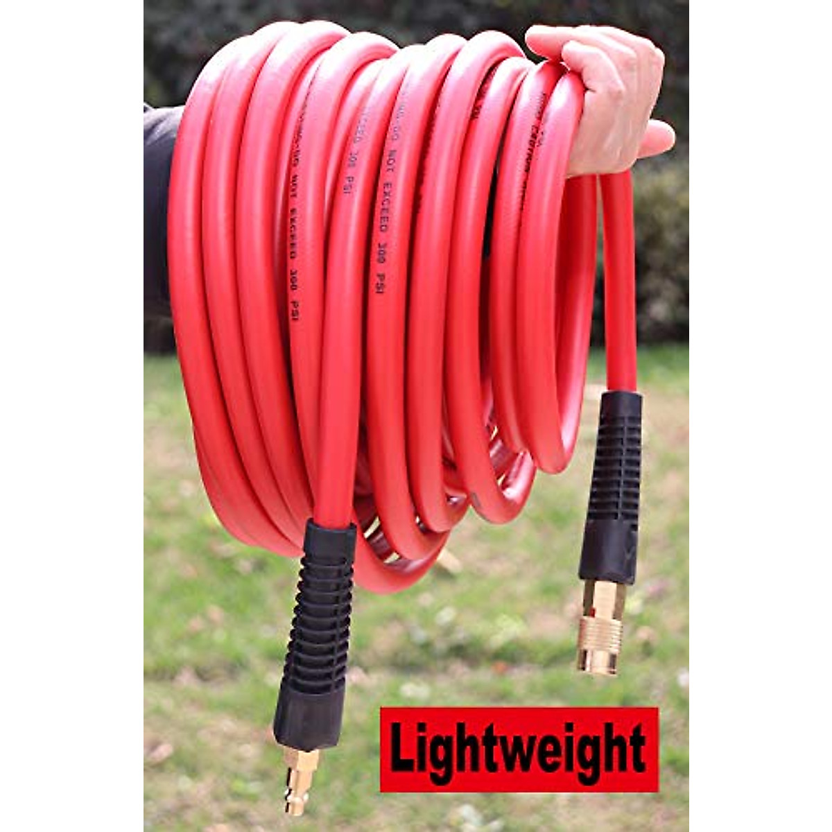 YOTOO Hybrid Air Hose 1/4-Inch by 50-Feet 300 PSI Heavy Duty, Lightweight, Kink Resistant, All-Weather Flexibility with 1/4-Inch Industrial Quick Coupler Fittings, Bend Restrictors, Red