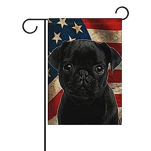 HOOSUNFlagrbfa Pug Puppy Dog Garden Flag 12 X 18 Inches, Vintage American Flag Double Sided Outdoor Yard Yall Garden Flag for Wedding Party House Home Decor
