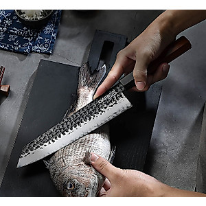 9 Inch Kiritsuke Japanese Chef Knife, Ultra-Sharp Carbon Stainless Steel Professional Cooking Kitchen Knife | Meat Slicing, Vegetable and Sushi Knife