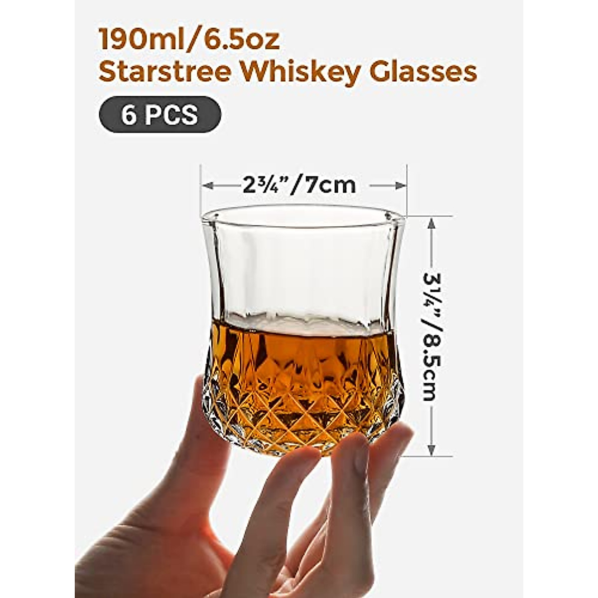 starstree Whiskey Glasses Set of 6, Double Old Fashioned Crystal, Curve Body Scotch Glass Bourbon Rock Glasses for Liquor Vodka Cocktail Rum Cognac, Unique Father's Day Gift for Men
