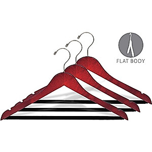 The Great American Hanger Company Wood Suit Hanger w/Velvet Non-Slip Bar, Box of 100, 17 Inch Flat Wooden Hangers w/Cherry Finish & Brushed Chrome Hook & Notches for Shirt Dress or Pants