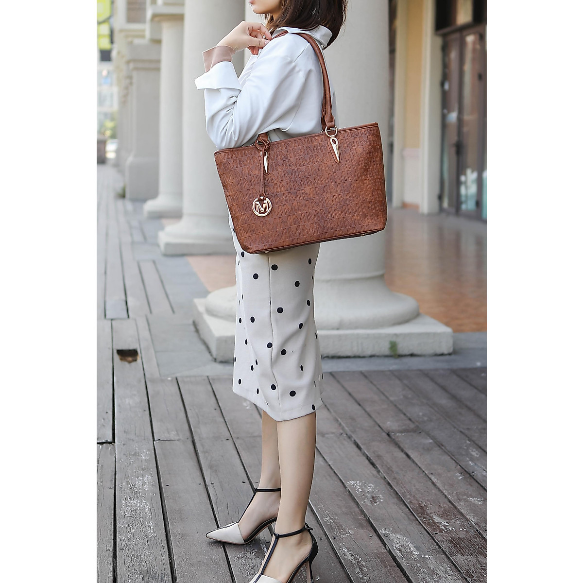 MKF Collection Tote Bag for Women, Shoulder Handbag & Wristlet Pouch Purse Top Handle Vegan Leather 4Pcs Set Pocketbook Edelyn Mustard Yellow by Mia k