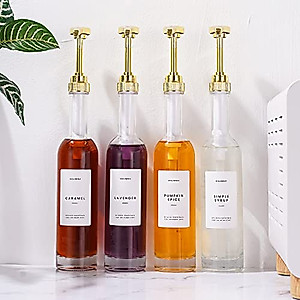 MoliMoli Coffee Syrup Dispenser for Coffee Bar, 350mlCoffee Pump Dispenser, Glass Syrup Bottle w. Pumps, Simple Syrup Dispenser w. Labels,Set of 2, (Gold)