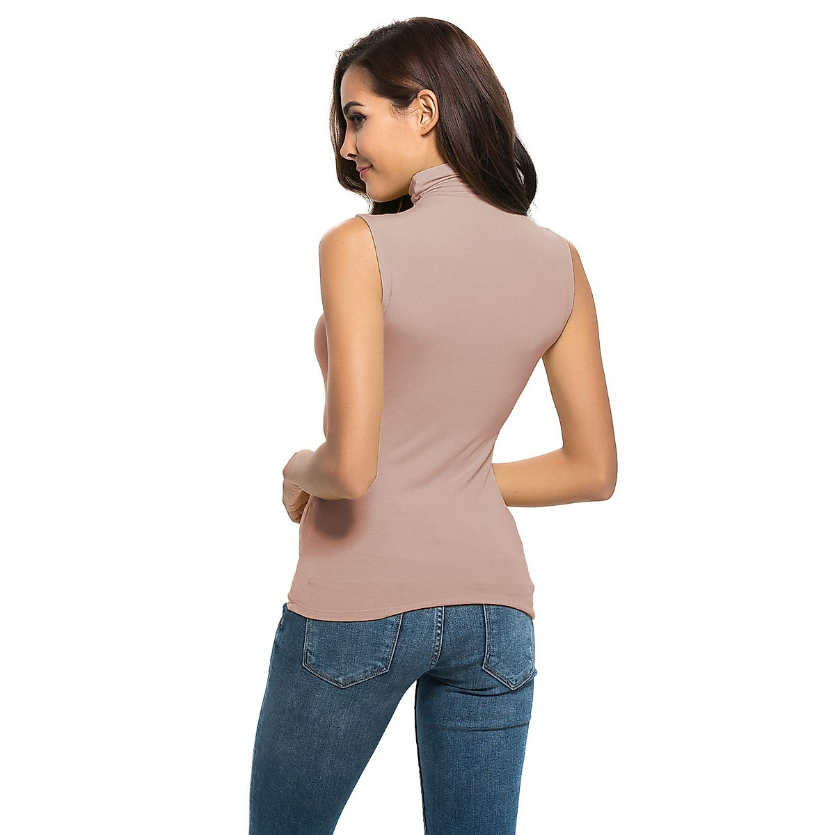 Womens Mock Turtleneck Stretch Fitted Underscrubs Layer Tee Tops (XL, Light Pink)