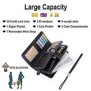 CLUCI Wallet for Women Leather Large Capacity Purse Wristlet Clutch RFID Blocking Credit Card Holder with ID Window Leopard