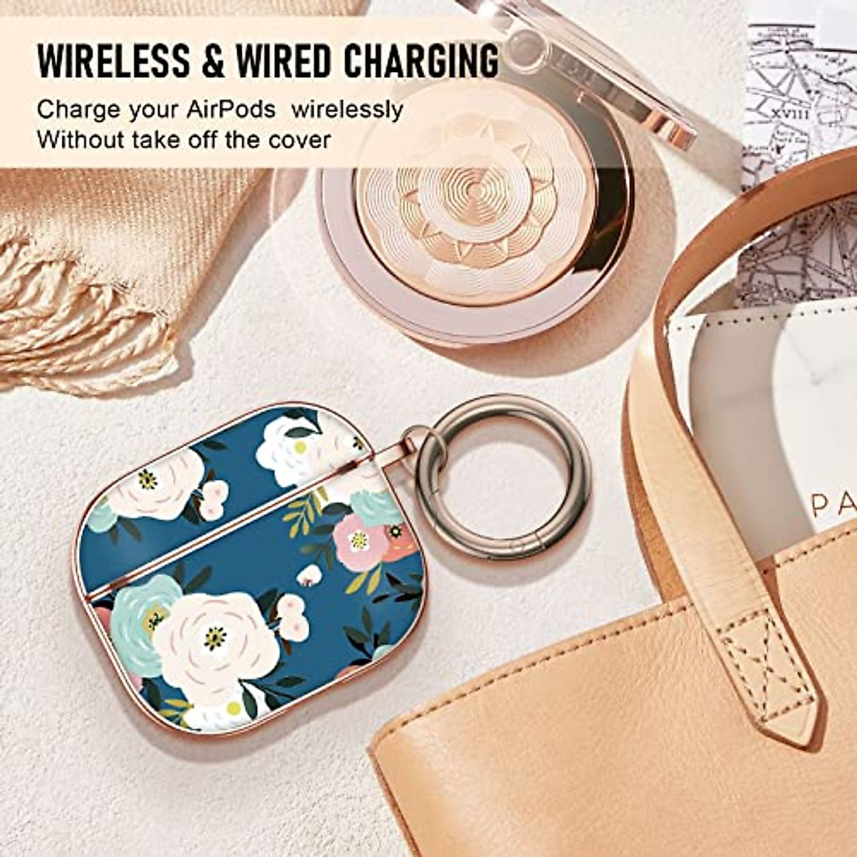 Youskin Airpod 3rd Generation Case Flower Cute,AirPod 3 Case Cover, Rose Golden Plating Airpods 3 Case for Men Women with Keychain，Shockproof Protective Case for AirPod 3，Blue Red Flower