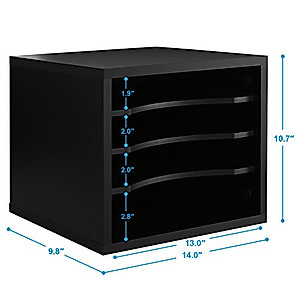 FITUEYES Wood Desk Paper Organizer with 4 Tiers Storage, Desktop File Holder, Document Letter Sorter Tray with Adjustable Shelves, Home Office Wooden Mail Rack, Black