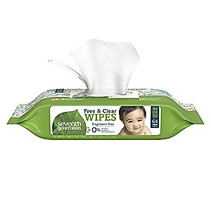 Seventh Generation Free & Clear Baby Wipes Refill Unscented and Sensitive Gentle as Water 64 count Pack of 12 (768 Total)