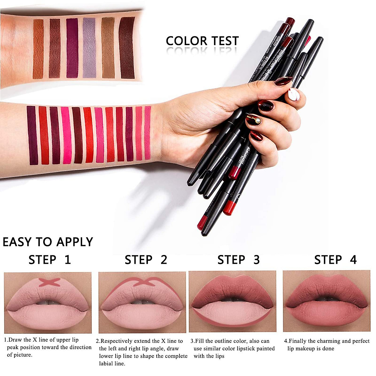 DC-BEAUTIFUL 18 Colors Lip Liners Pencil Set with 2 Pencil Sharpeners, Premium Waterproof Smooth Lip Pencils, Long Lasting Matte Makeup Lipliners