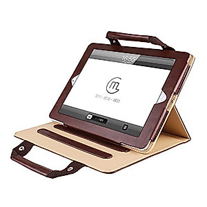 TechCode Case for iPad 9th Generation 10.2, Portable Handbag Wallet Flip Case PU Leather Stand Cover with Handle Pocket Sleeve for iPad 7th/8th /9th Generation 10.2 inch (Brown03)
