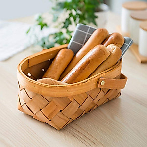 Jteyult Handmade Rattan Storage Container Storage Basket Wooden Storage Basket with Handle Storage Container