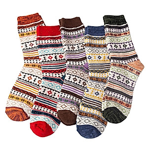YZKKE 5Pairs Men Wool Socks Thick Thermal Hiking Winter Warm Boot Heavy Soft Cozy Socks for Cold Weather (Mul-2)