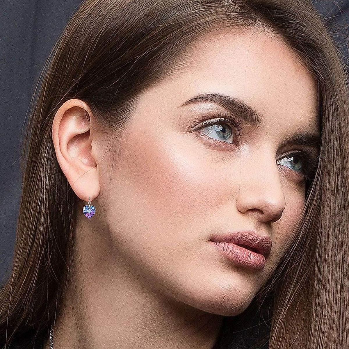 Austrian Crystal Heart Drop Dangle Earrings for Women 925 Sterling Silver Hook Hypoallergenic Earring (Vitrail Light)