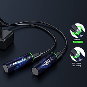 Deleepow Rechargeable AA Batteries, 3400mWh USB C AA Lithium Rechargeable Batteries 4-Pack 1.5V 1500 Cycle with USB Cable