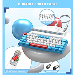 LexonElec T60PRO 60% Mechanical Keyboard and Mouse Combo+Coiled USB C Cable, Compact RGB LED Backlit Keyboard, Linear Red Switch, 6400 DPI Programmable RGB Mouse for PC Mac Gamer(Blue&White)
