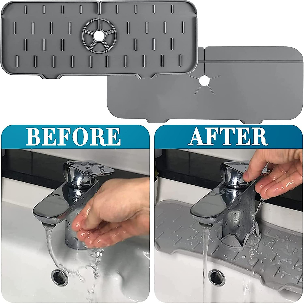 MeeResn Silicone Faucet Mat for Kitchen Sink, Splash Water Catcher Mat, Sink Draining Pad Behind Faucet, Drip Protector for Kitchen,Bathroom,Countertop