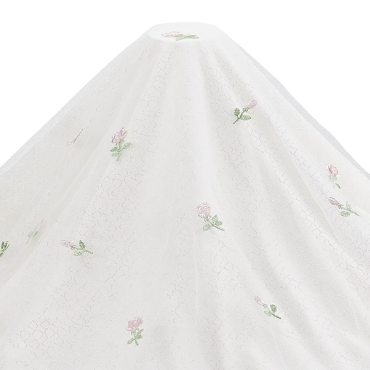 FINGERINSPIRE 1 Yards Embroidered Tulle Lace 59inches Wide Pink Floral Embroidered Lace Fabric Polyester White Tulle Embroidered Floral Sewing Fabric for DIY Clothing Dresses Wedding Decoration