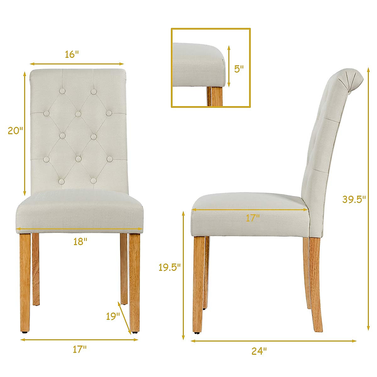 Giantex Upholstered Accent Dining Chairs Set of 4, Dining Side Chairs w/Adjustable Anti-Slip Foot Pads, High Back, Sturdy Wood Legs, High Back Tufted Parsons Chair for Kitchen Dining Room (4, Beige)