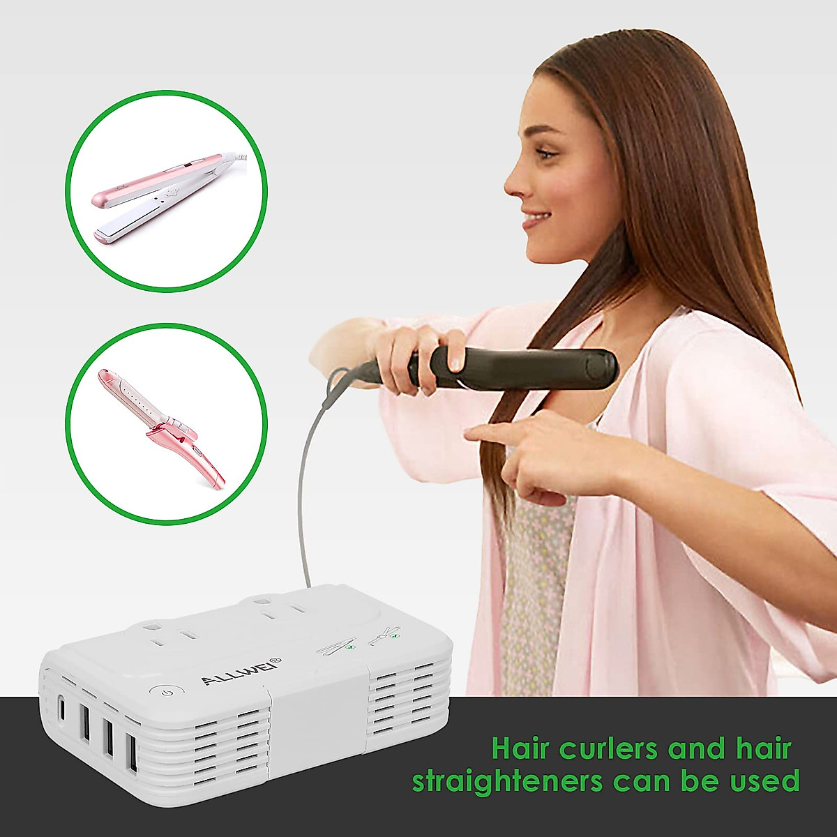 300W car Power Inverter with USB-C PD65W and 230W Power Voltage Converter 220V to 110V