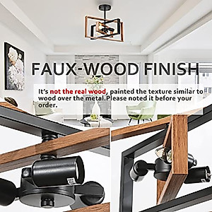 Capslpad Industrial Rectangle Ceiling Light Rustic Retro Farmhouse Rotatable Flush Mount Ceiling Light Fixture for Kitchen Dining Room Living Room Bedroom Hallway Entryway (Faux-Wood)