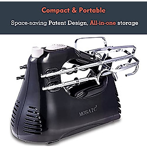 Hand Mixer, MOSAIC Handheld Cake Mixer Electric, 3 Speed Powerful Mixer for Egg White Cream Whipping Mixing Cookies, Brownies, Dough, 4 Stainless Steel Accessories Cord & Attachments Storage