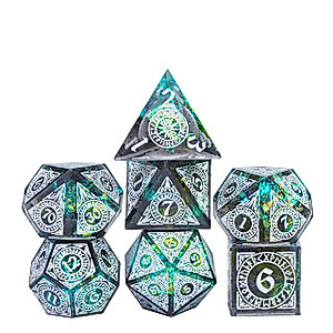 Dark Magic Orb Sharp DND Dice Set with Leather Dice Box | for Dungeons and Dragons, D&D, Sharp Edge, D20 Polyhedral Resin Dice, Dungeons and Dragons Gifts, Accessories