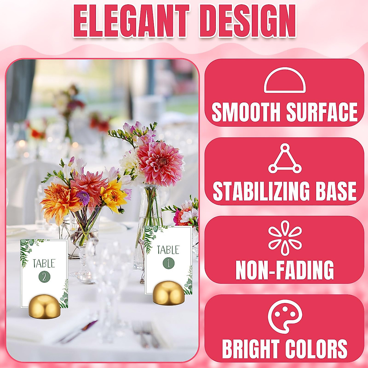 Geyoga 50 Pcs Gold Table Number Holder Round Table Number Stands Modern Place Card Holders Table Number Clips Table Number Holders for Wedding Reception Anniversary Birthday Party Banquet