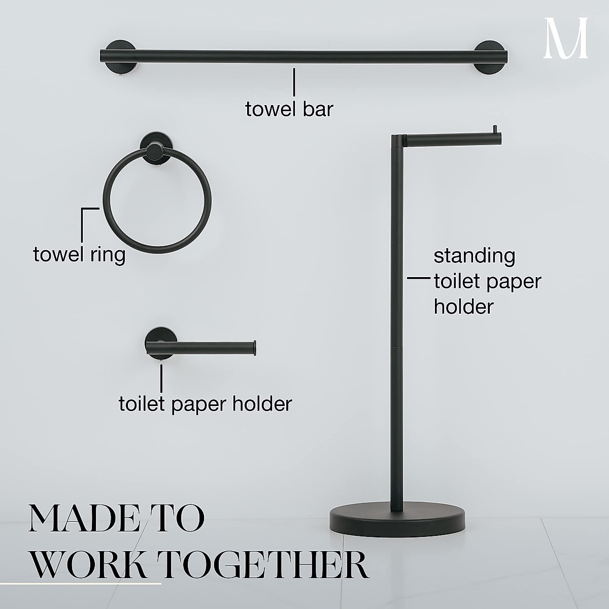 Marmolux Acc - Matte Black Towel Ring - Modern Hand Towel Holder for Bathroom Wall - SUS304 Stainless Steel Bathroom Towel Rack - Black Towel Hanger for Bathroom.