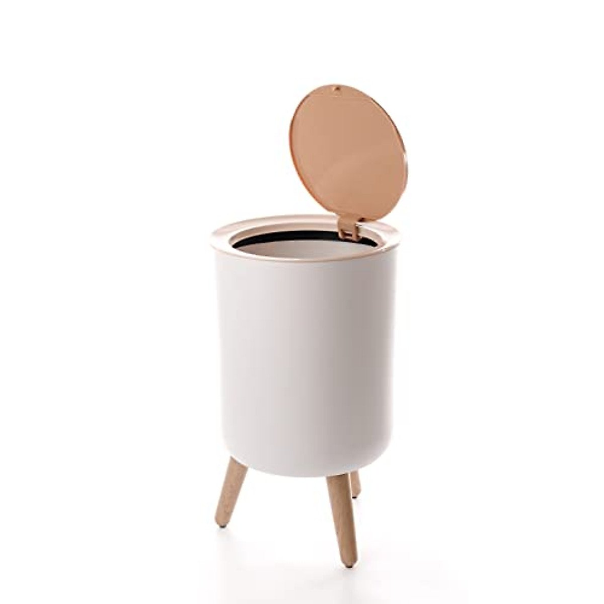 Trash Can | 7 Liter (1.8 Gallon) / 2 Liter (0.5 Gallon) | Push-to-Open Lid | Premium Plastic Wood Grain Nordic Minimalist Modern Waste Basket for Kitchen, Bathroom, Bedroom, Living Room, Office (1.8 Gallon (7L))