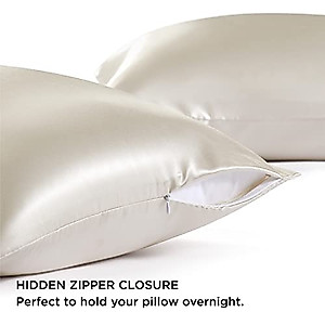 Bedsure Satin Pillowcase for Hair - Beige Satin Pillow Cases Standard Size with Zipper 2 Pack, Similar to Silk Pillow Cases for Skin, Silky & Soft Pillow Covers, Gifts for Her or Him, 20x26 Inches