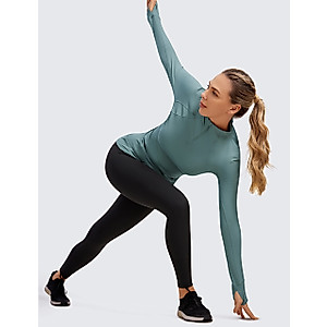 CRZ YOGA Women's Long Sleeve Quarter Zip Pullover Slim Fit Athletic Yoga Tops Workout Running Shirts with Thumbholes Turquoise Medium