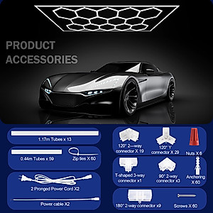 MODERN Hexagon Lights Garage: 14 Grid Systems Honeycomb Garage Light with Rectangle Frame, Higher Brightness 86400LM 720W 6500K for Garage, Car Detailing Workshop and Exhibition Hall etc. … …