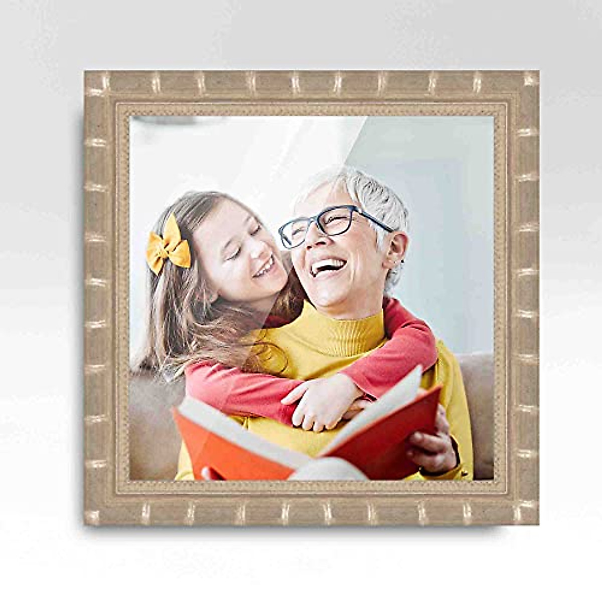7x7 Frame Silver Real Wood Picture Frame Width 1.5 Inches | Interior Frame Depth 0.5 Inches | Beechey Bamboo Photo Frame Complete with UV Acrylic, Foam Board Backing & Hanging Hardware