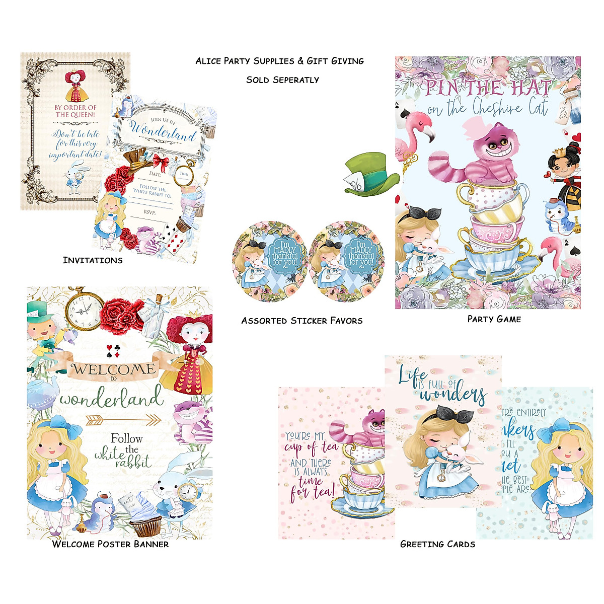 Alice Baby Shower Wonderland Important Date Party Supply Decoration (Invitation) Set of 12 with Envelopes Invite - Darling Cartoon Character Themed